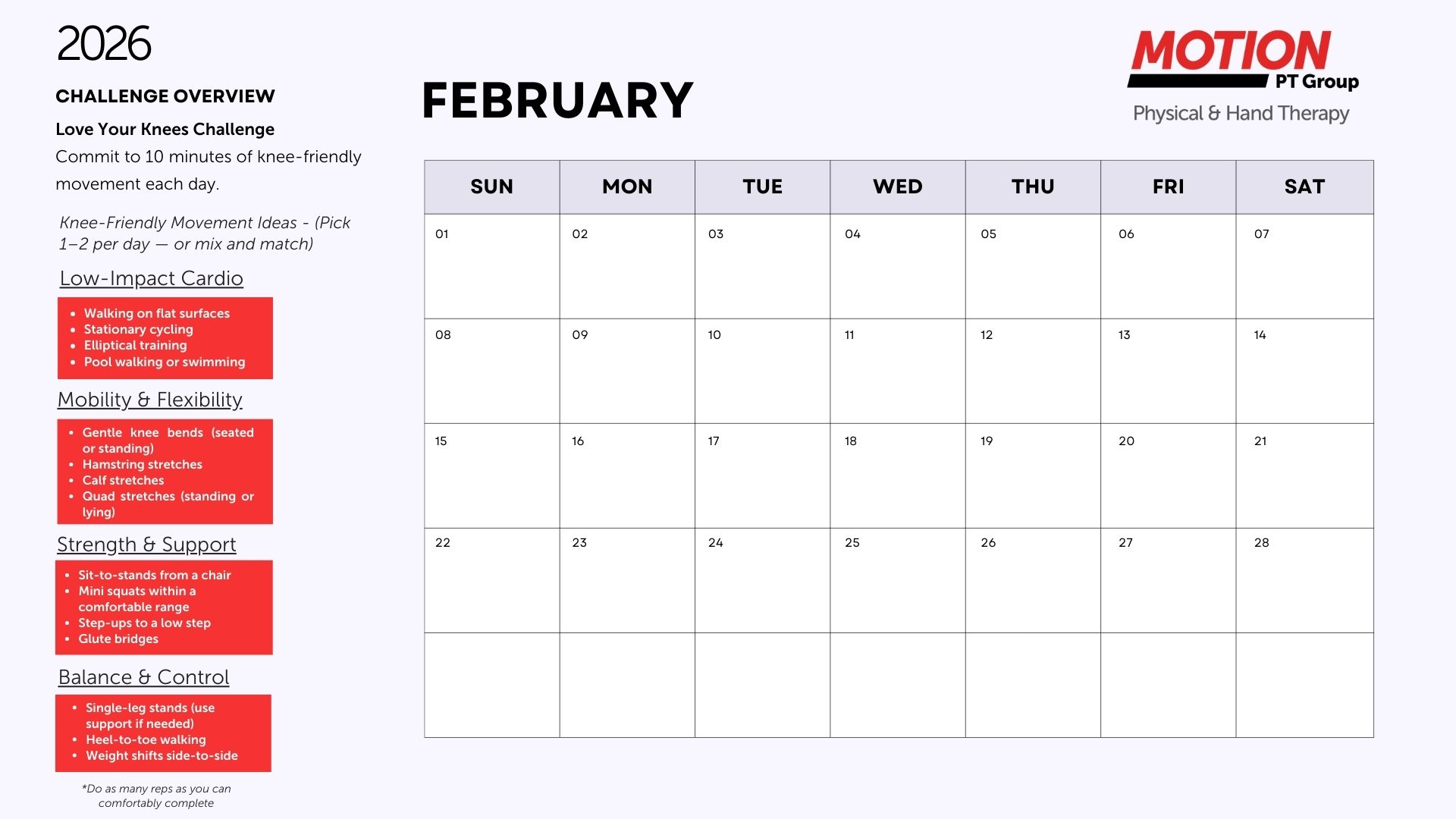 Monthly Challenge: Love Your Knees | MOTION PT Group